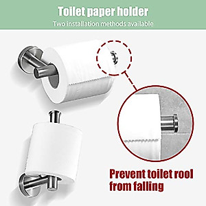 Bathroom Hardware Set, No-Drill Hooks SUS304 Stainless Steel Bathroom Accessories Kit Includes 16inch Towel Bar,3 Robe Towel Hooks,Toilet Paper Holder (Nickel)