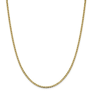 Solid 14k Yellow Gold 2.4mm Flat Anchor Mariner Chain Necklace - with Secure Lobster Lock Clasp 20"