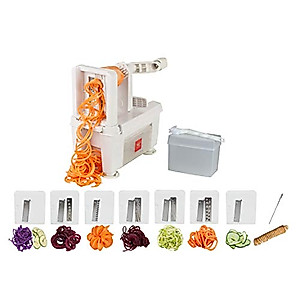 Paderno World Cuisine A4982807 8-Cut Collapsible Spiralizer, Folding 7-Blade, White