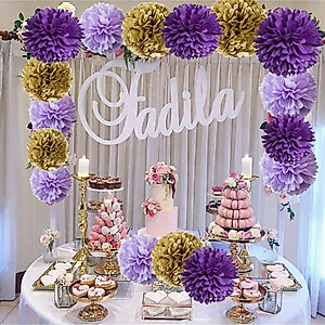 Graduation Decorations 2022 12pcs Tissue Paper Flowers Purple Gold Birthday Decorations Women Purple Gold Bridal Shower Decorations Glitter Gold Purple Wedding Decor Bridal Shower Decorations