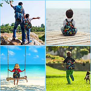 RHCPFOVR Drawstring Backpack for Kids - Dinosaur Bags for Girls Gym Dance Beach Swim Travel Bag With Two Water Bottle Holder