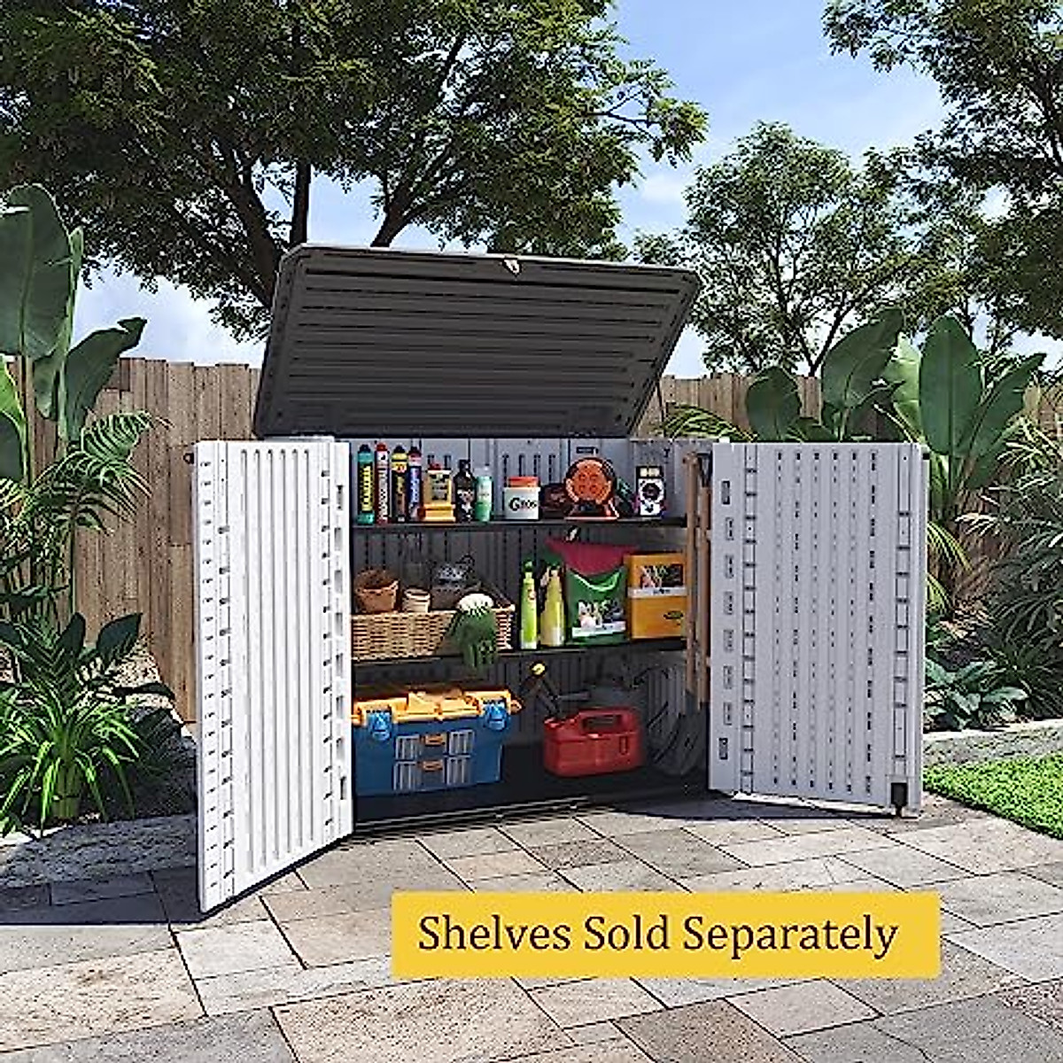 HOMSPARK Outdoor Storage Shed, 4×2.5×3.4 FT Horizontal Storage Shed Weather Resistance, Thickened Resin Outdoor Storage Cabinet for Garden, Patio, Backyard, 27 Cubic Feet