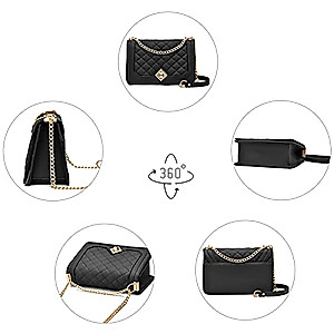 Travistar Crossbody Bags for Women Small Handbags PU Leather Shoulder Bag Ladies Quilted Purse Evening Bag Fashion Clutch Satchels Sling Bag with Gold Chain Strap, Black
