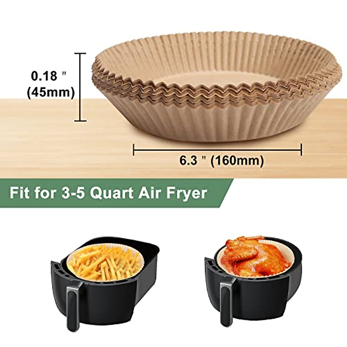 Air Fryer Paper Liner, Unbleached Oven Insert Parchment Paper, Disposable Non-stick Baking Paper for Frying, Baking, Roasting & Grilling (100Pcs-6.3")