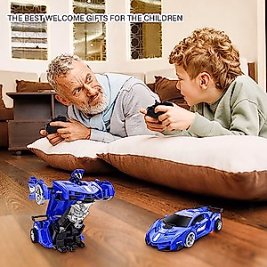 Remote Control Car, Toy for 3-8 Year Old Boys, 360° Rotating RC Deformation Robot Car Toy with LED Light, Transform Robot RC Car Age 3 4 5 6 7 8-12 Years Old for Kids, Boys Girls Birthday Gifts (Blue)