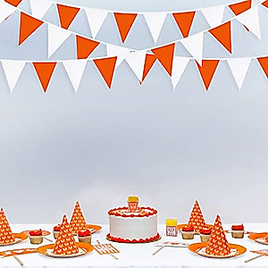 32Ft Orange White Triangle Flag Fabric Banner Pennant Garland Bunting Streamers for Fall Decor Autumn Wedding Birthday Party Thanksgiving Day Graduation Home Nursery Outdoor Garden Hanging Decoration