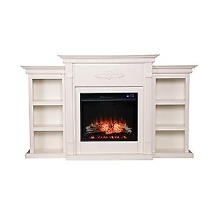 SEI Furniture Tennyson Electric Fireplace with Bookcases, New Ivory