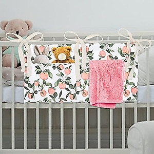 Baby Crib Organizer Cot Caddy Bed Storage Bag 2 Pockets Bedside Hanging Diaper Nursery Organizer for Diapers Toys Clothing (Orange)