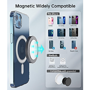 ARLIFE Sticky Magnetic Phone Wall Mount Compatible with Magsafe iPhone 14 13 12 Mini Pro Max, Holder for Samsumg and All Smartphones with Metal Ring. Wall Car Automobile Cradles Dash Shower Mount