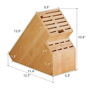 Knife Block Countertop Butcher's Knife Rack and Organizer 20 Slot Knife Holder Large Bamboo Knife Rack (Knife Not Included), Universal Knife Rack Strap (Natural)