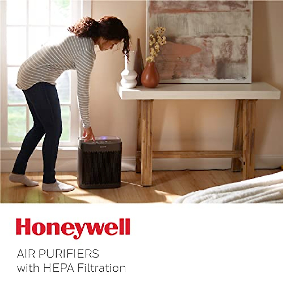 Honeywell InSight HEPA Air Purifier with Air Quality Indicator for Medium-Large Rooms (190 sq ft), Black - Wildfire/Smoke, Pollen, Pet Dander, and Dust Air Purifier