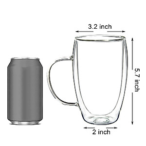 Youngever 2 Pack Glass Coffee Cups, Double Wall Thermo Insulated Coffee Cups, Glass Coffee Mugs (15 Ounce)