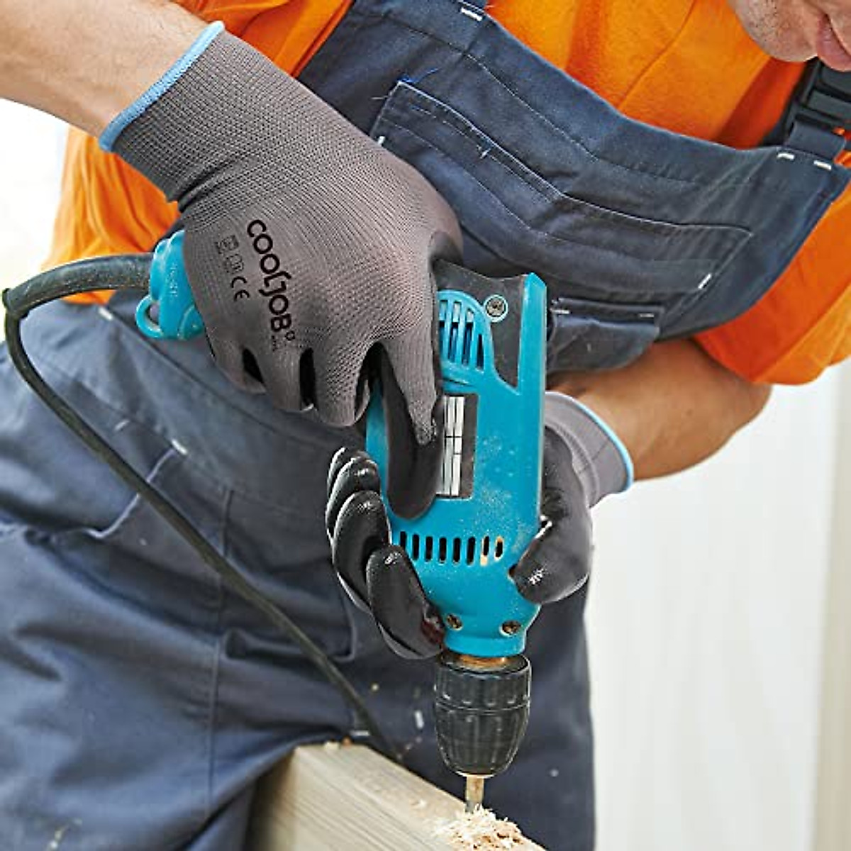 COOLJOB Large Size 10 Pairs Safety Work Gloves, Blue Gray, Nitrile Rubber Coated, Non-slip, Oil Resistant, Hand-friendly, Multi-purpose, Machine Washable