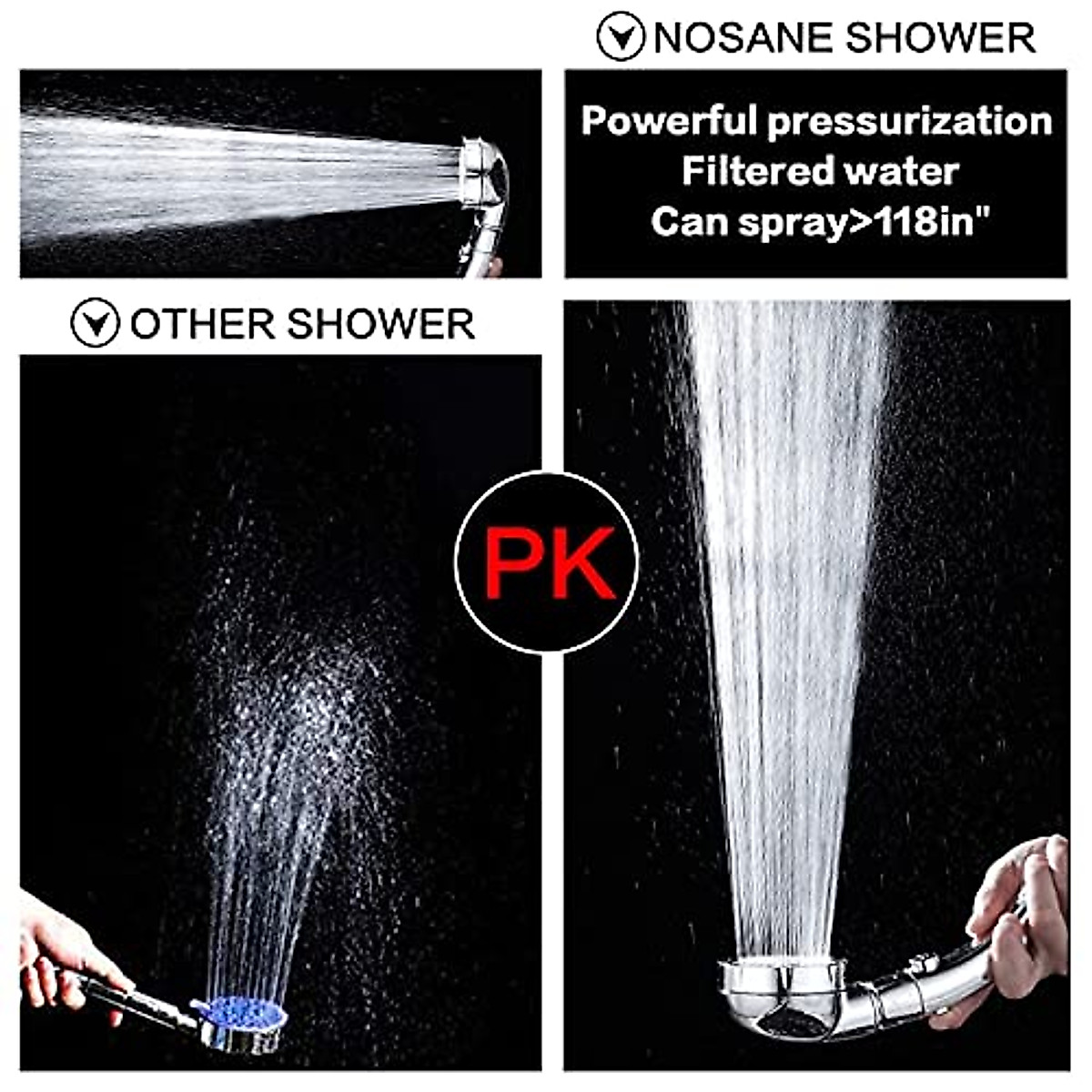 Nosame Shower,High Pressure Handheld Shower Head with ON/Off Pause Switch 3-Settings Water Saving Showerhead, Chrome Finish Bathroom 1.6 GPM Shower Accessorie