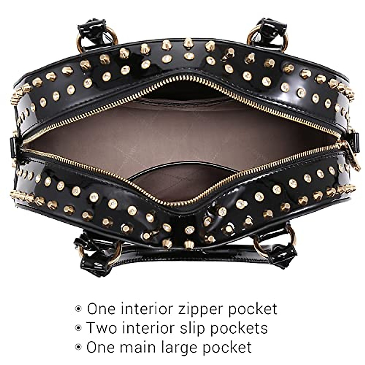 Dasein Women Patent Leather Purses Handbags Dome Satchel Purse Work Tote Structured Shoulder Bag with Long Strap (Leopard)