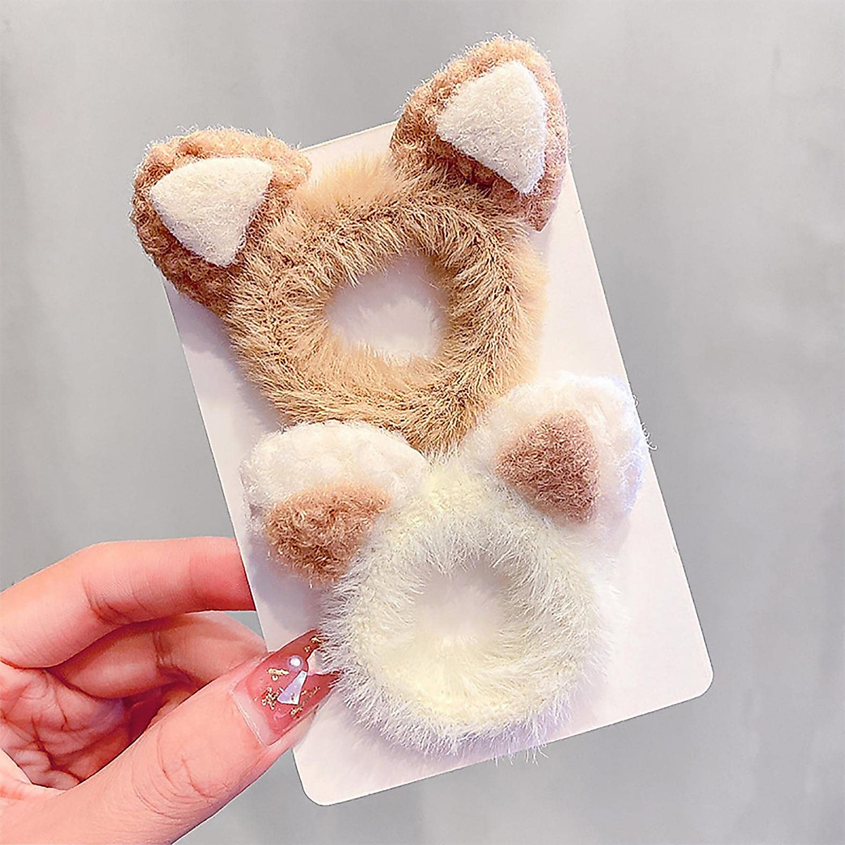 ZITIANY 2 PCS Furry Hair Ties Cute Animal Fluffy Hair Scrunchies Elastic Hair Bands Fuzzy Bobbles Ponytail Holders Hair for Women Girls A02#Bear Ears 2PC hair styling accessories