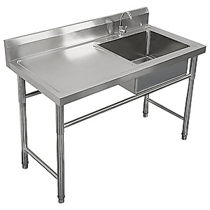 Commercial Stainless Steel Worktop with Sink,Stainless Steel Utility Sink,Free Standing Single Bowl Kitchen Sink Set Water for Farmhouse, Bathroom,Bar,Laundry Room,Adjustable Feet