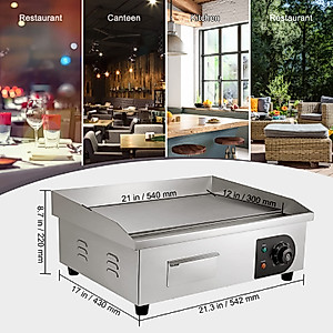 22" 1600W Electric Countertop Griddle with Adjustable Temp Control - VEVOR