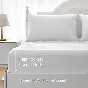 ILAVANDE Luxury 4 Piece White Microfiber King Sheets Set - Super Soft 1800 Series, 14" Deep Pockets, Wrinkle & Fade Resistant for King Size Beds