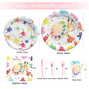NAIWOXI Art Paint Party Supplies Tableware - Paint Art Party Decorations Dinnerware, Plates, Napkins, Cups, Cutlery, Art Painting Themed Party Supplies For Birthday Baby Shower | Serves 24