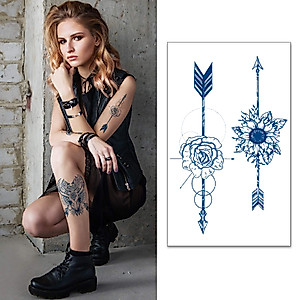 Aresvns Temporary Tattoo for Men & Women,Semi-Permanent Tattoos Waterproof and Long-Lasting 2 Weeks,Dark Blue Realistic Fake Tattoos Christmas Gift