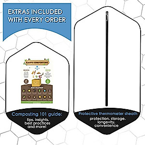 Long Stem Compost Soil Thermometer - Fast Response Stainless Steel 16 Inch - Fahrenheit and Celsius - Includes Protective Sheath and Composting Guide