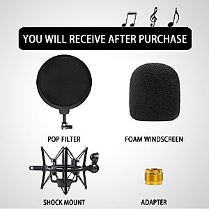 ATR2500X Shock Mount with Pop Filter and Foam Windscreen to Reduce Vibration Noise Matching Mic Boom Arm Stand for Audio-Technica ATR 2500X and ATR2500 USB Condenser Microphone by YOUSHARES