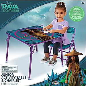 Disney Raya Table & Chair Set – Folding Kids Furniture Table & Chair – Includes Toddler Chair with Non-Skid Rubber Feet & Padded Seat – Sturdy Metal Construction – for Ages 24M+