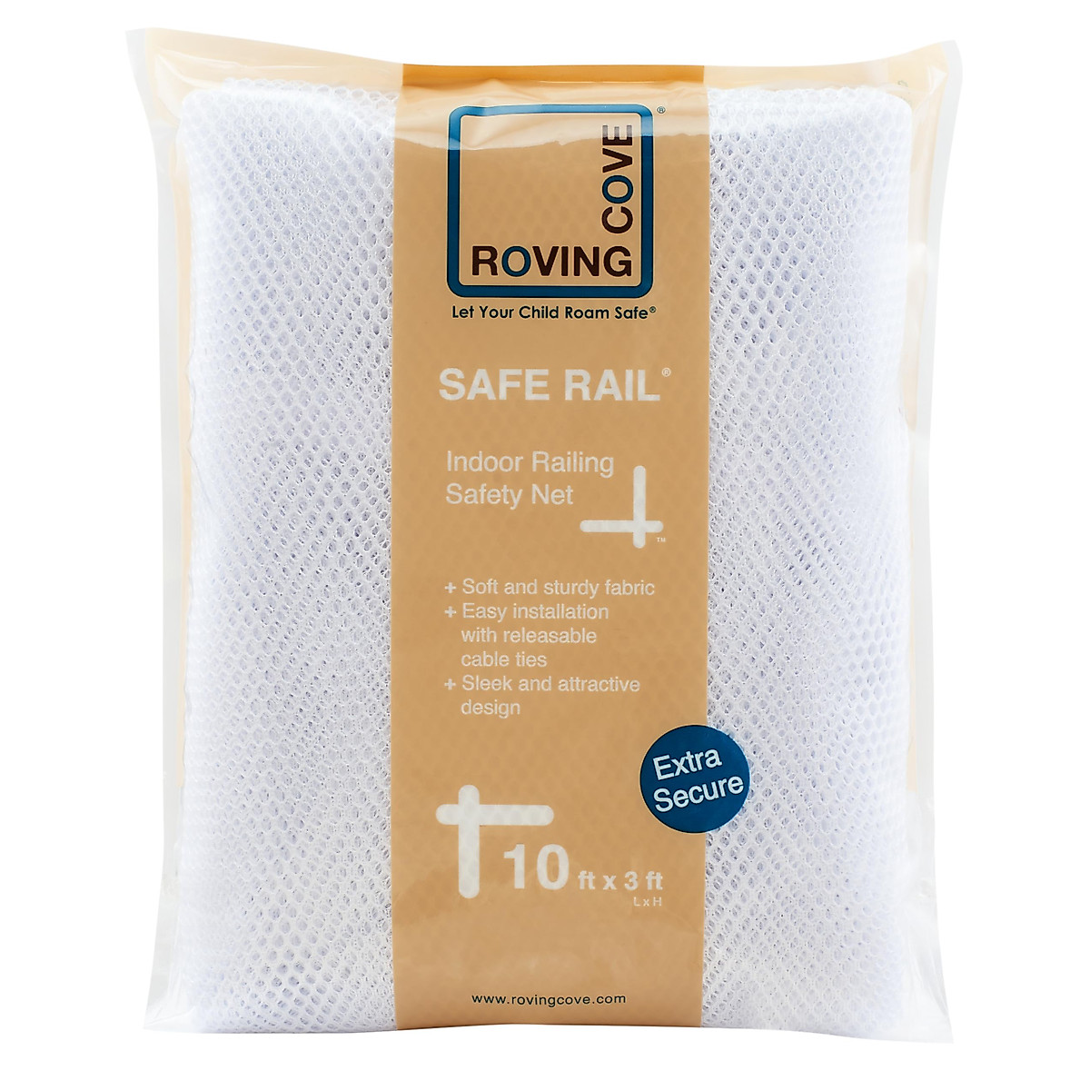 Roving Cove Stair Banister Guard 10ft x 3ft, Railing Safety Net for Baby Proofing, Child Safety Stairway Cover, Balcony Mesh Netting, Pearl White