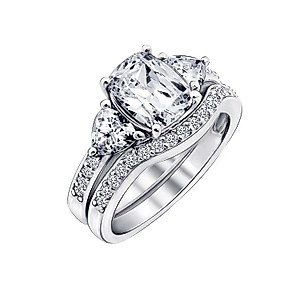 DIAMONBLISS Platinum Plated Sterling Silver 2.95 cttw Cubic Zirconia 100-Facet Bridal Ring Set (7)