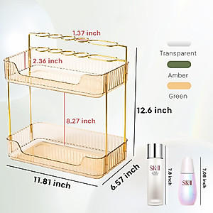 BREIS Makeup Organizer for Vanity,2-Tier Large Bathroom Countertop Cosmetic Storage with Makeup Brush Holder for Skincare Perfume Nail Polish and Toiletries Organizers(Amber)