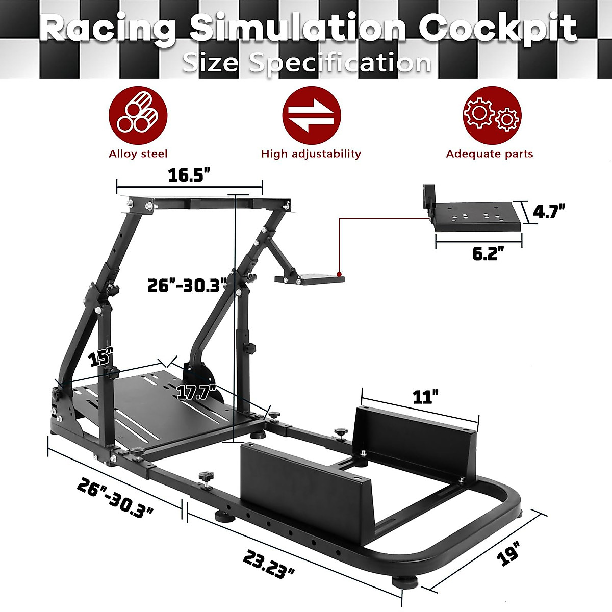 Hottoby Racing Simulator Cockpit Stand Reinforcement Bar Fit for Logitech/Thrustmaster G25 G27 G29 G920 G923 T300RS,Adjustment Sim Bracket,No Steering Wheel,HandBrake,Pedals & Seat