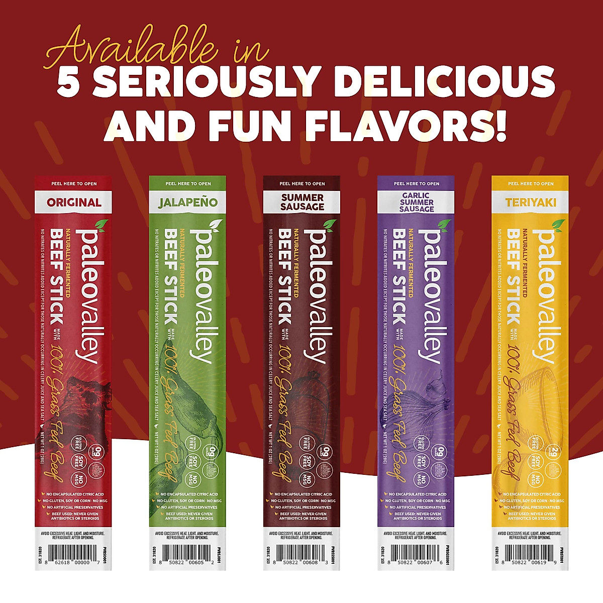 Paleovalley 100% Grass Fed Original Beef Sticks - Delicious Gluten Free Beef Snack - High Protein Keto Friendly