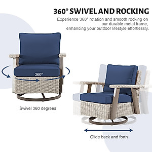 Yokayoay Wicker Patio Chairs Set of 4, Swivel Rocking Chairs Rattan Rocker Chairs Porch Chairs with Thickened Cushions and High Back Outdoor Furniture for Outside Porch Balcony Deck Garden