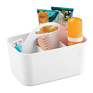 mDesign Small Plastic Shower/Bath Storage Organizer Caddy Tote with Handle - Dorm, Shelf, Cabinet - Soap, Shampoo, Conditioner, Combs, Brushes, Lumiere Collection, 2 Pack, White