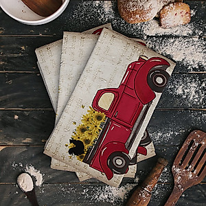 Kitchen Dish Towels 2 Pack-Super Absorbent Soft Microfiber,Vintage Farm Girl Old Truck Sunflowers Newpaper Cleaning Dishcloth Hand Towels Tea Towels for Kitchen Bathroom Bar