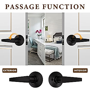 VICMEON 8 Pack Classic Keyless Door Lever Set, Passage Lever Door Handle, Passage Door Lever for Hallway and Closet, Reversible for Right and Left Side, Matte Black
