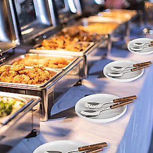 4-Piece Serving Spoons Set - Includes 2 Serving Spoons and 2 Slotted Spoons, 18/8(304) Stainless Steel Buffet Serving Utensils,Stainless Steel Wooden Serving Utensil