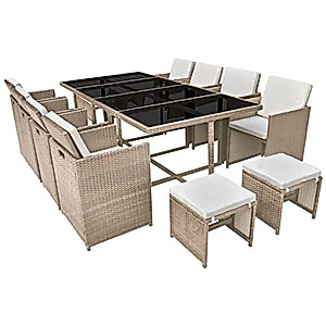 vidaXL Patio Furniture Set 5 Piece, Table and Chair for Garden Balcony Porch, Outdoor Dining Set with Cushions, Stool, Poly Rattan Beige