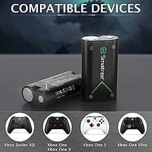 Smatree Controller Battery Compatible for Xbox Series X|S/Xbox One/Xbox One S/Xbox One X/Xbox One Elite Wireless Controller, 2 Pack Rechargeable Batteries with Charger(Patent Protection)