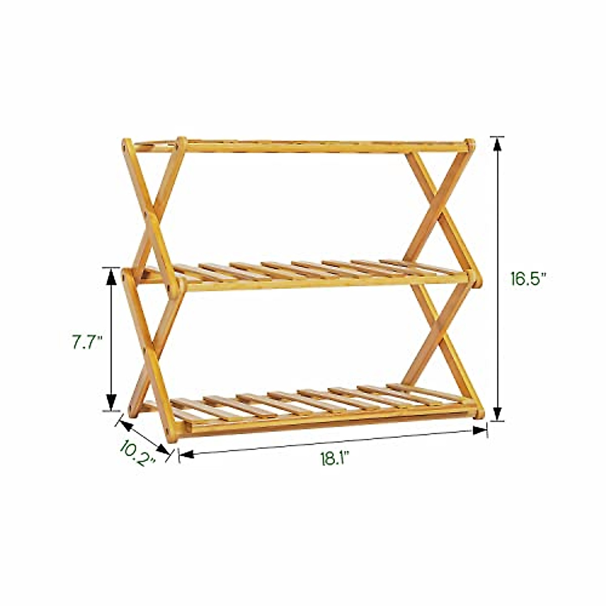 MoNiBloom Foldable Bamboo Shoe Organizer Rack, 3-Tier Shoes Shelf Storage Organize for 6-10 Pairs Installation-Free for Entryway, Hallway, Bedroom, Natural