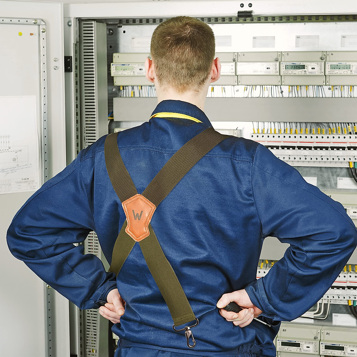 WELKINLAND Green suspenders for men, 2 inch wide suspenders, Work suspenders, Suspenders military, Camo suspenders for men, Suspenders with belt loops, Heavy duty work suspenders