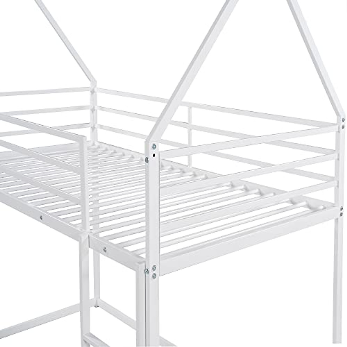Harper & Bright Designs Twin Over Twin House Bunk Bed with Built-in Ladder, Metal Low Bunk Bed for Kids Girls Boys - White