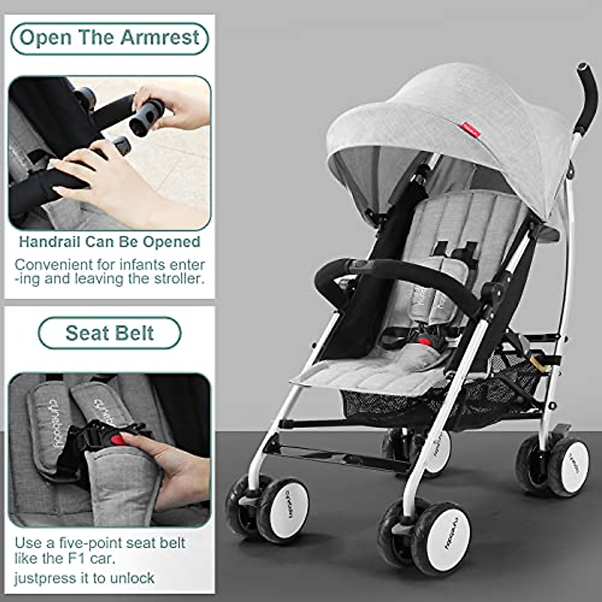 Umbrella Stroller for Toddler - Lightweight Compact Travel Foldable Baby Stroller, 3D Light Weight Portable Pram for Infant with Canopy Grey