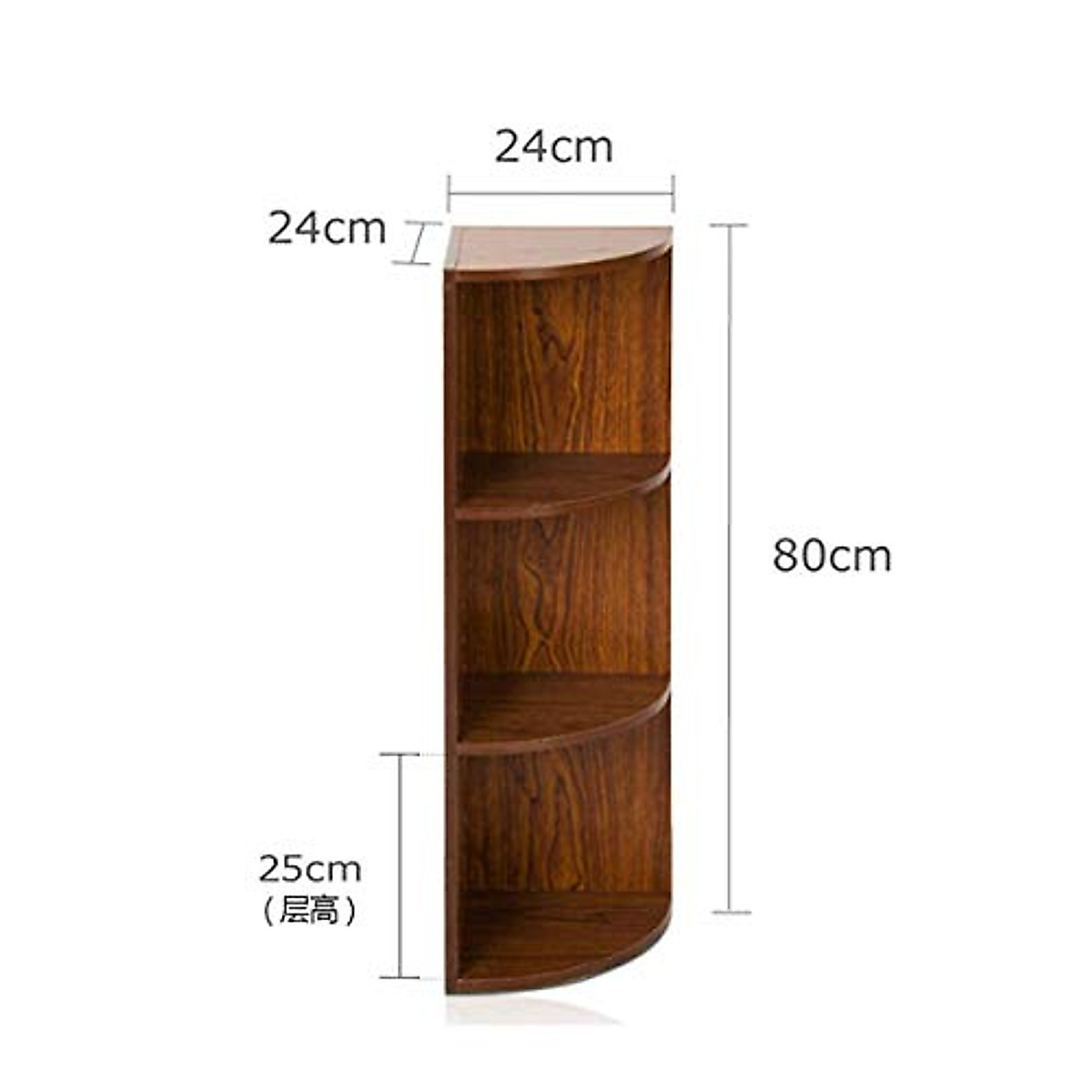 FHDGH 3-Tier Corner Curved Shelf Organizer, Freestanding Display Storage Shelves and Wooden Bookcase, for Kitchen, Living Room, Study, Rustic Brown