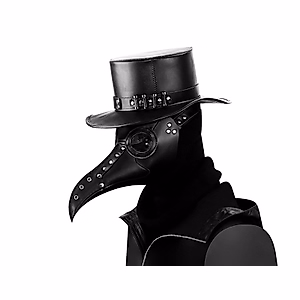 Ni-JASW Black PU Leather Plague Doctor Mask Halloween Bird Black Death Costume Mask Crops