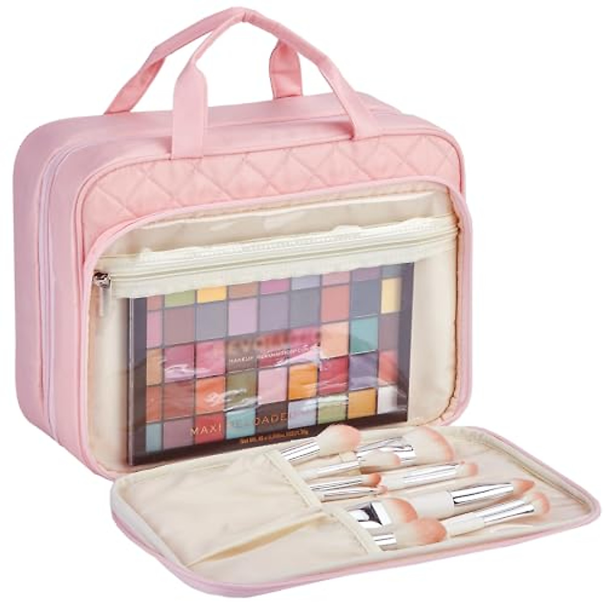 FINDCOZY Extra Large Toiletry Bag with Hanging Hook, Travel Makeup Case for Women, Cosmetic Organizer for Toiletries, Full-Sized Bottles, Beauty, Pink