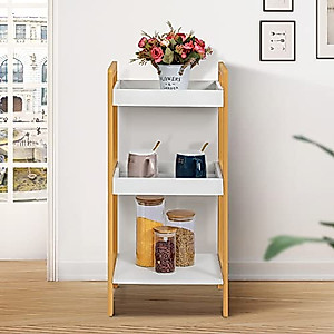 MoNiBloom 3 Tier Small Bookcase, Bamboo Standing Storage Bookshelf Kids Open Shelf Organizer Display Rack Table for Bathroom Bedroom Office Living Room, Natural/White