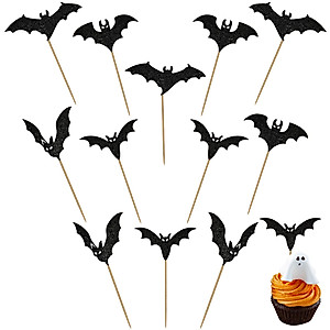 12 Pcs Halloween Cupcake Toppers, Halloween Bat Cake Decorations, Halloween Cupcake Decorations, Black Glitter Bat, Halloween Cupcake Picks for Halloween Theme Party, Bat Birthday, Baby Shower