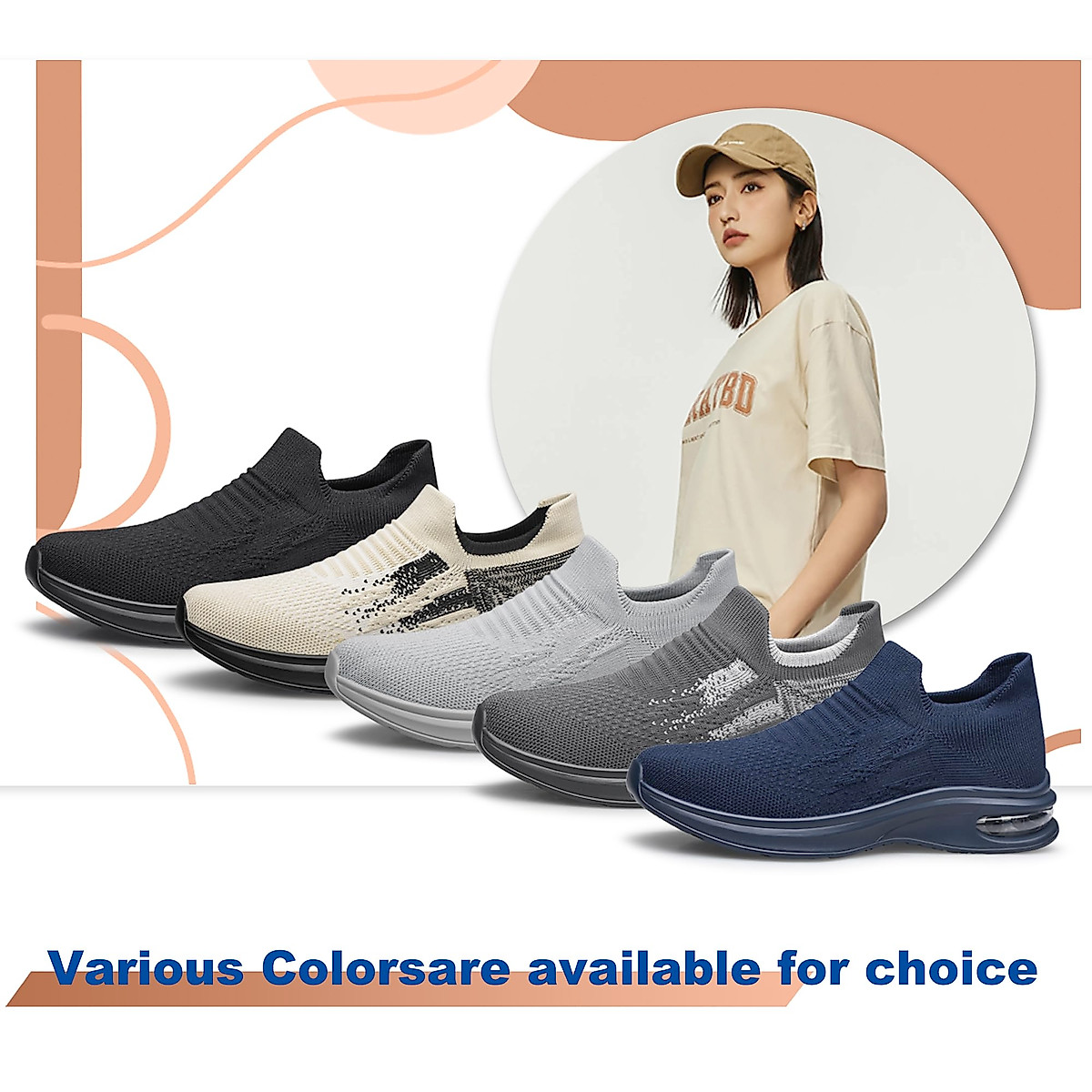 YHOON Womens Walking Shoes Non Slip Running Shoes Breathable Workout Shoes Lightweight Gym Sneakers Zapatos para Mujer Navy Blue Size 8